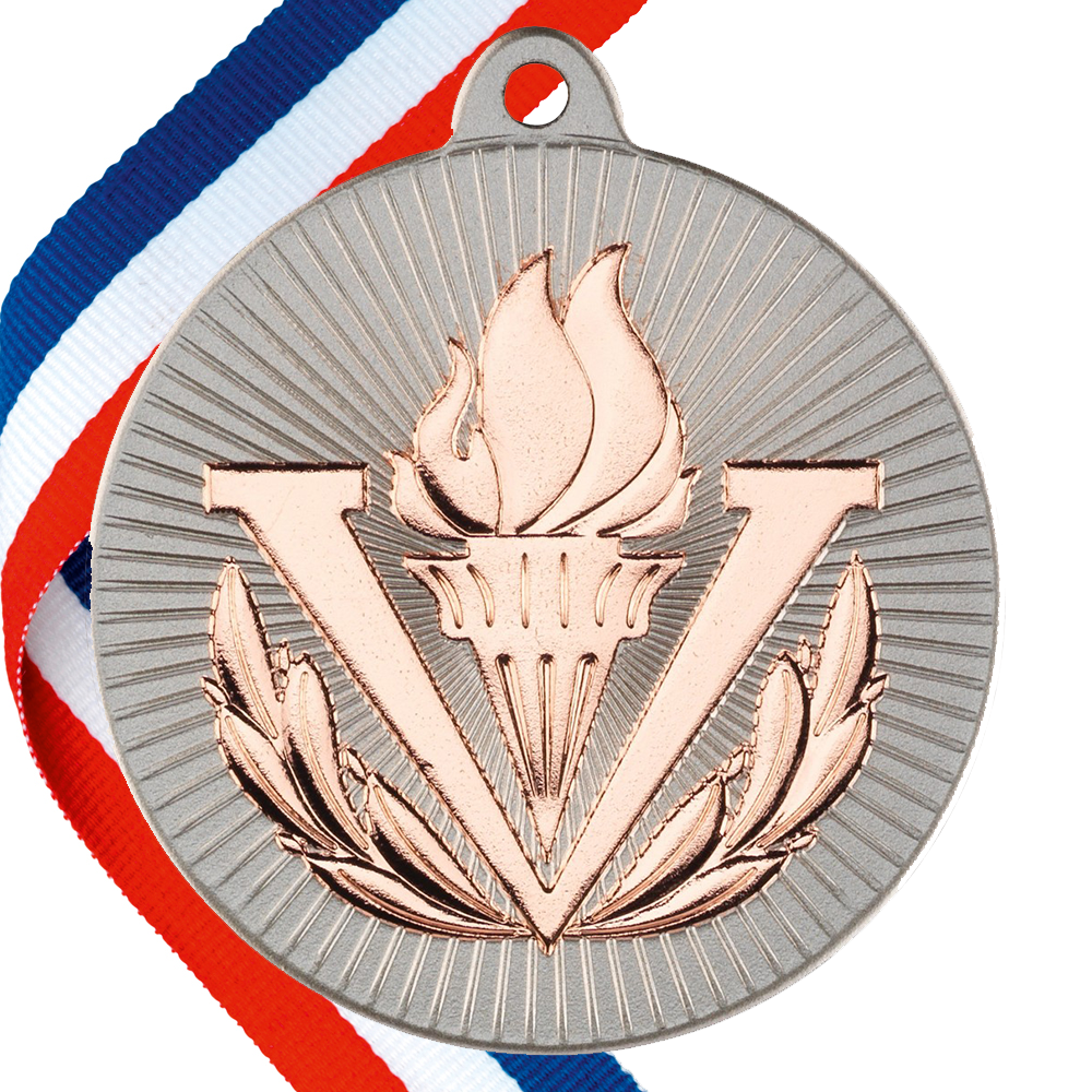 Victory Torch Embossed Medal on a Ribbon