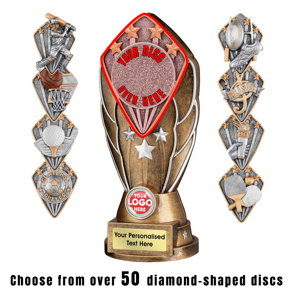 Multi-Sport Trophy Award that can be customised with Diamond-shaped Di
