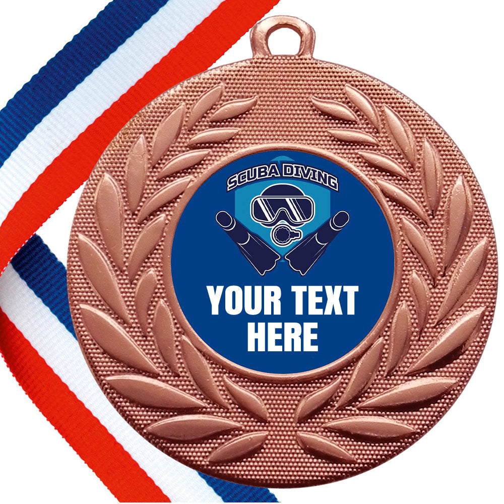 Set of Personalised Scuba Diving Wreath Medals On Ribbons