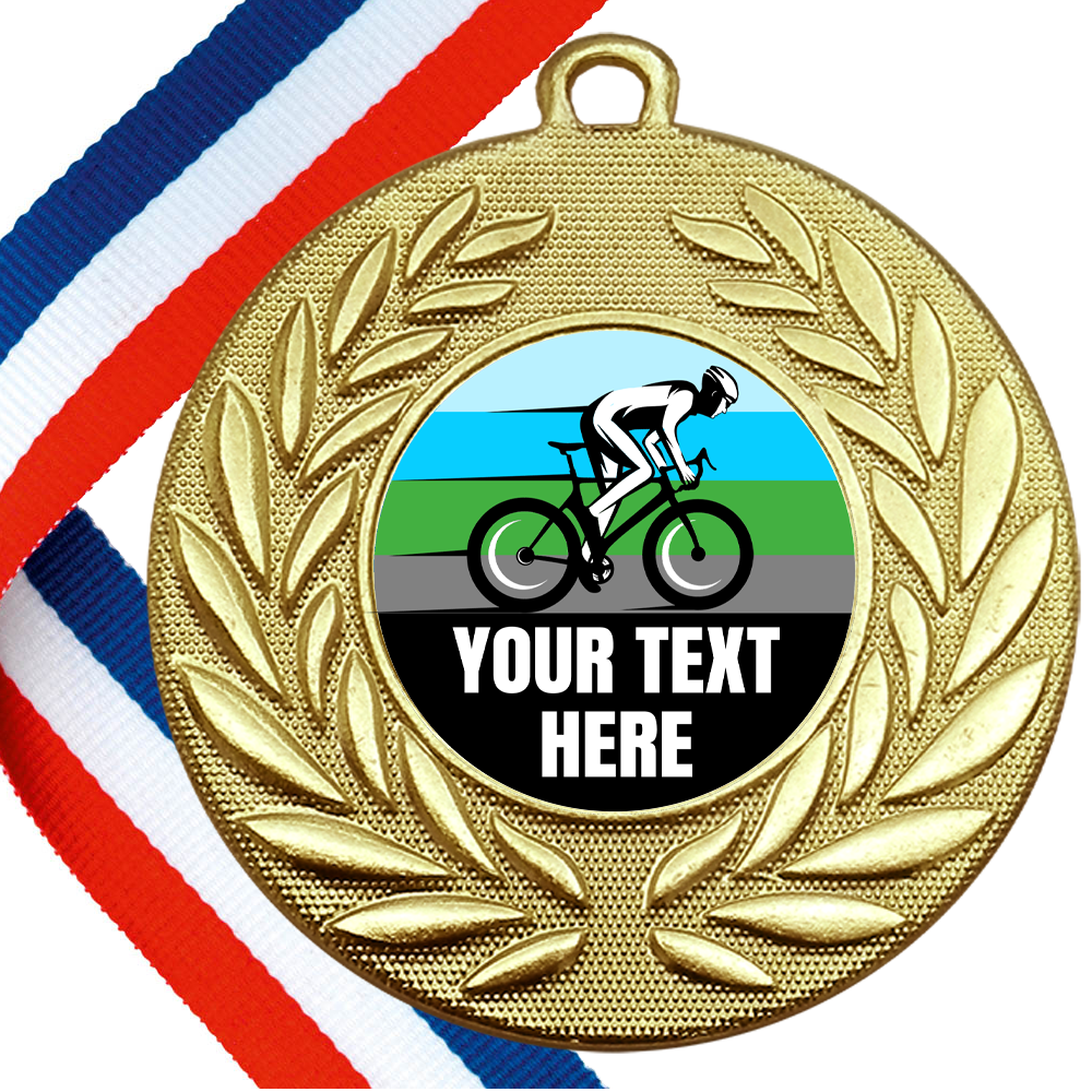 Set of Personalised Road Bike Wreath Medals On Ribbons