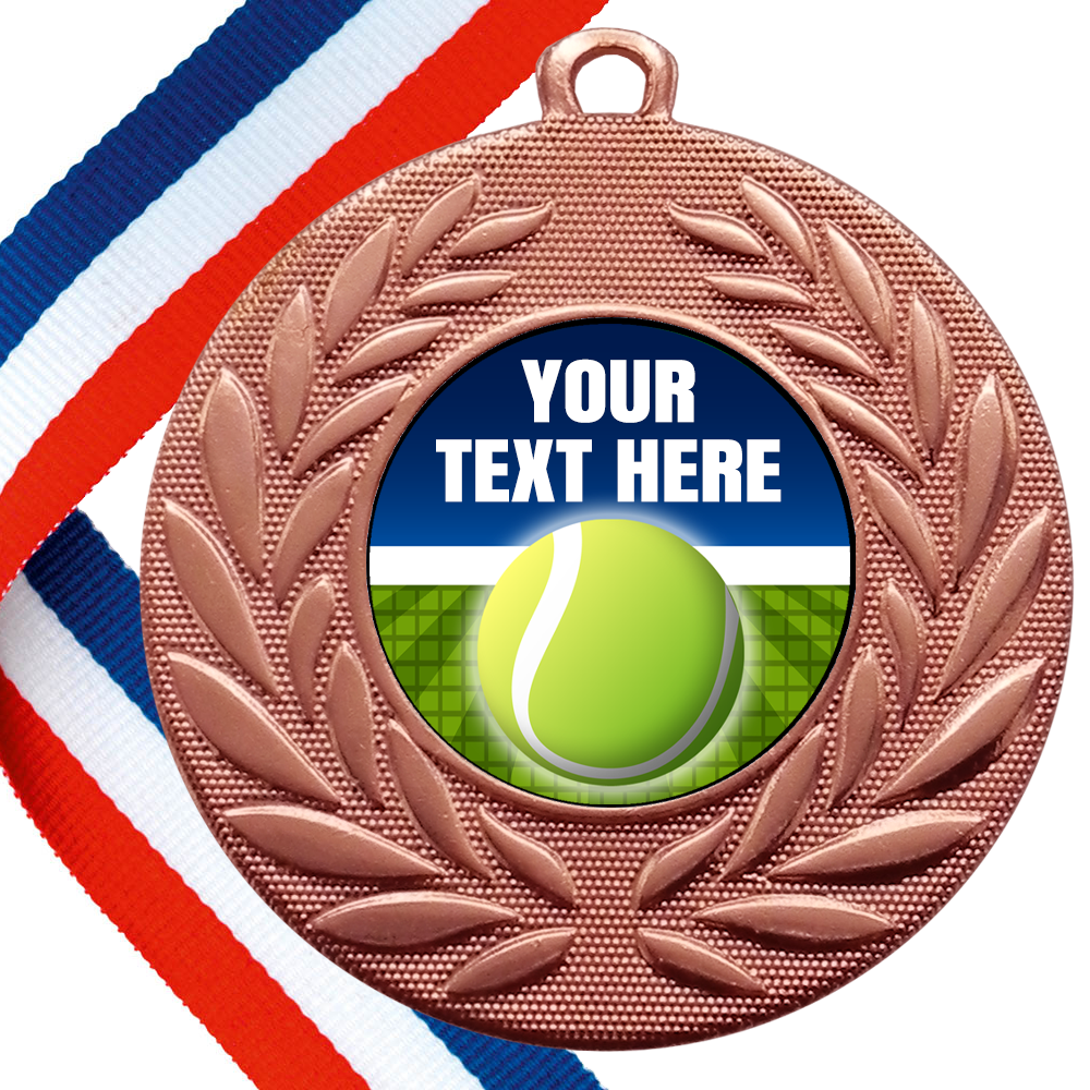 Set of Personalised Tennis Wreath Medals On Ribbons