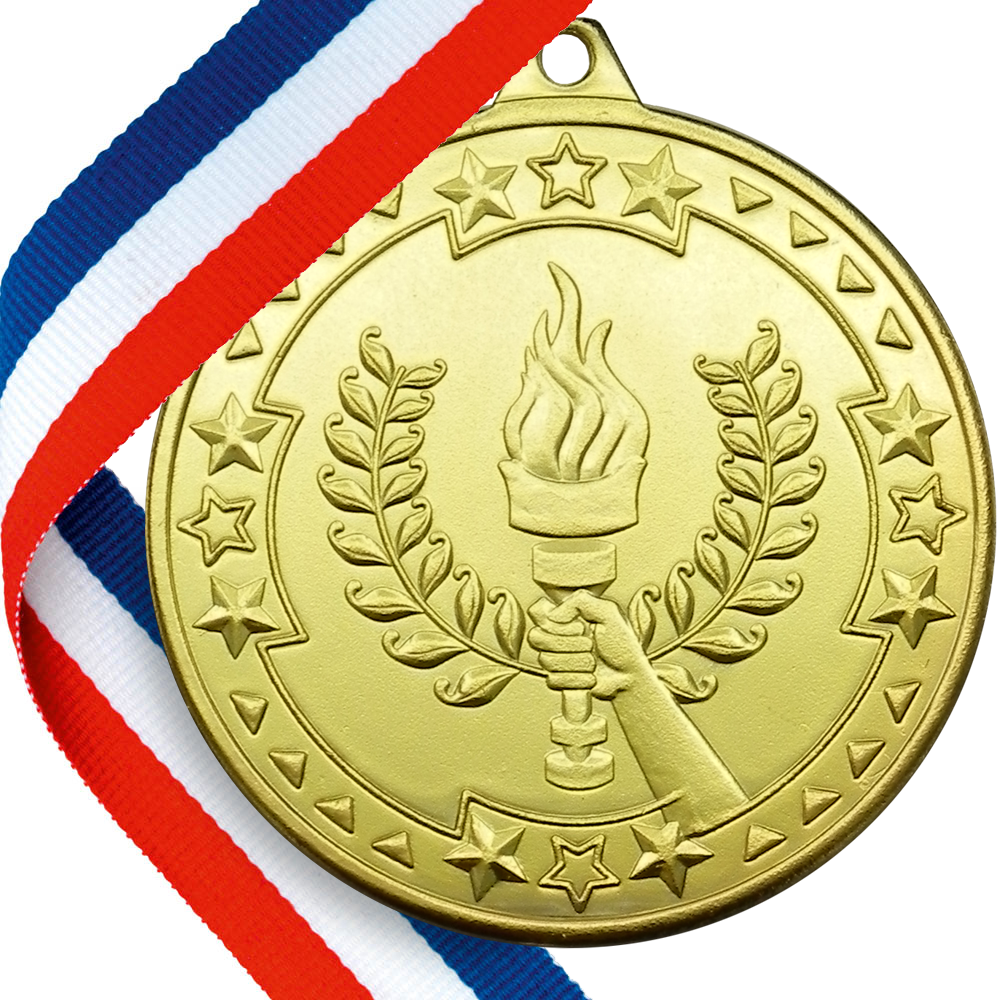 50mm Embossed Sports Day Torch Medal on a Ribbon